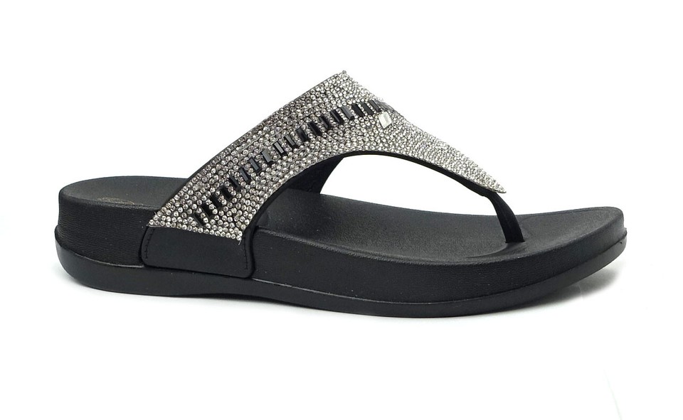 NEW Women's Rhinestone T-Strap Midsole Sandals Beaded Flip Flop | eBay