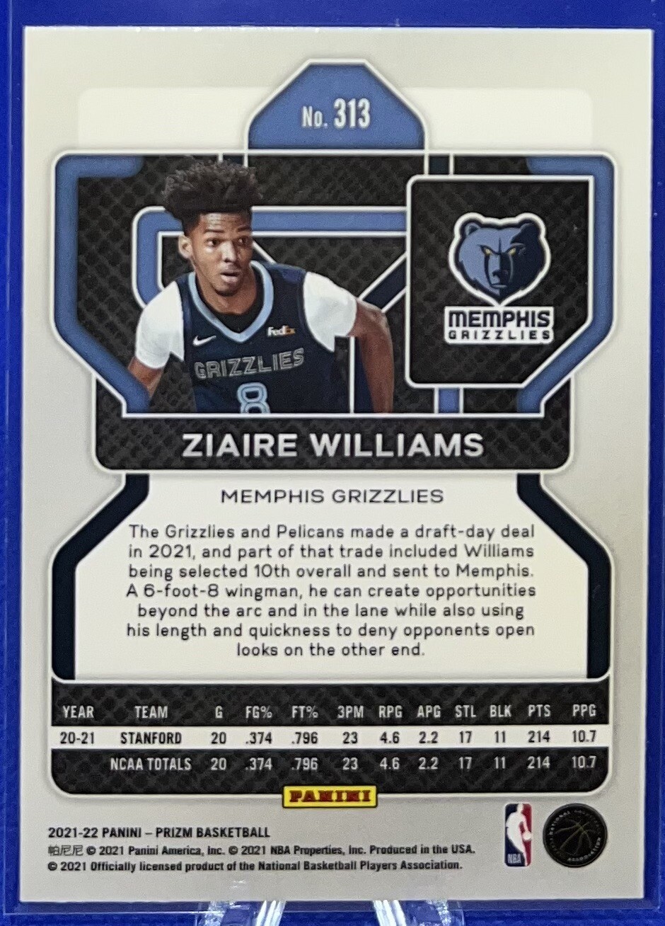 2021-22 Panini Prizm #313 Zaire Williams Prizm Base Rookie Memphis ...