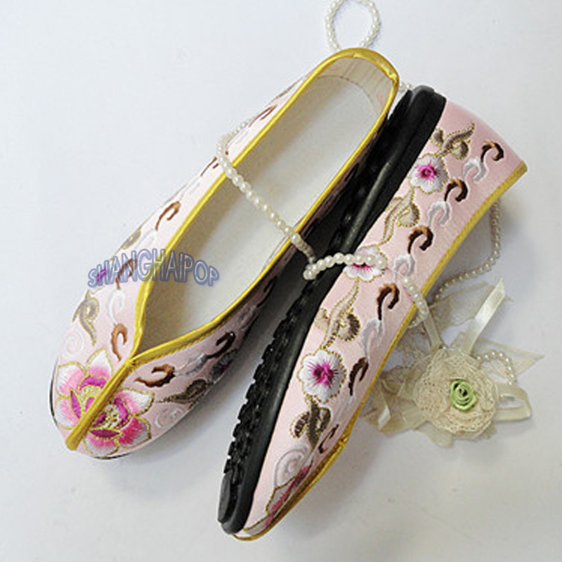 Women Floral Ballerina Slipper Ballet Chinese Slip On Shoe Flat ...