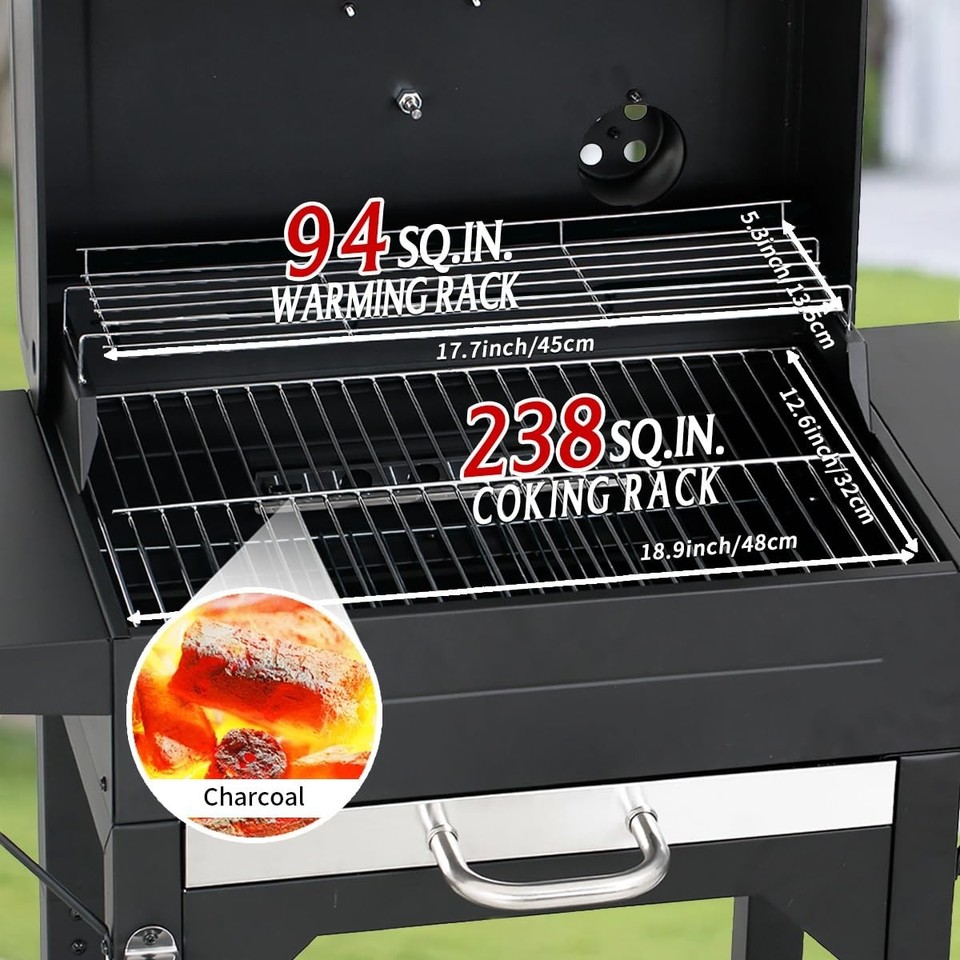 MASTER COOK Heavy-duty Steel BBQ Charcoal Grill with Two Side Tables ...