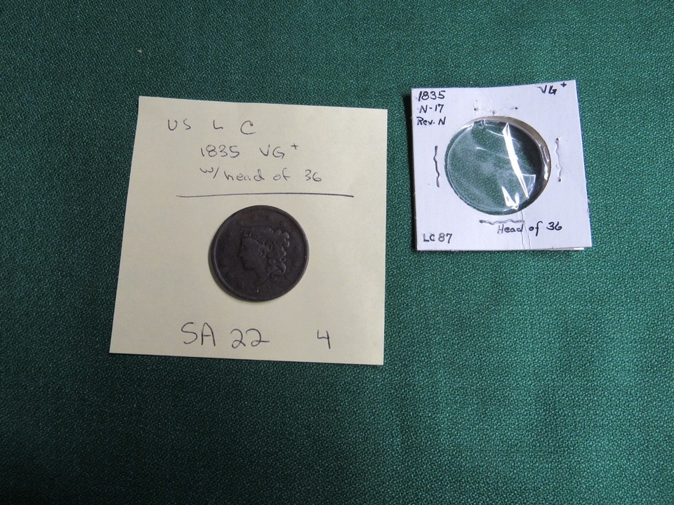 1835 large cent with head of 36 COINS GRADED BY A COIN DEALER vg+ | eBay