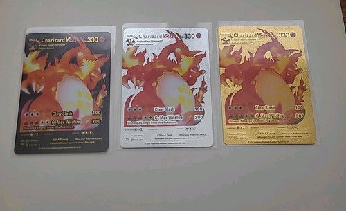 Charizard VMax 020/189 GOLD - BLACK - SILVER Fan Art Metal 3 Card lot ...
