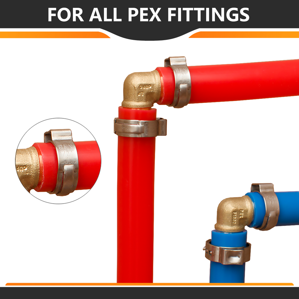 EFIELD 50-500 Pack PEX Clamps Rings 304 Stainless Steel Single Ear Hose ...