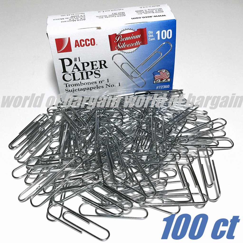 100ct ACCO Paper Clips #1 Trombones Top Quality MADE IN USA File Folder ...