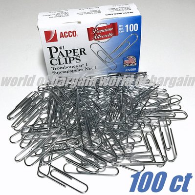 100ct ACCO Paper Clips #1 Trombones Top Quality MADE IN USA File Folder ...