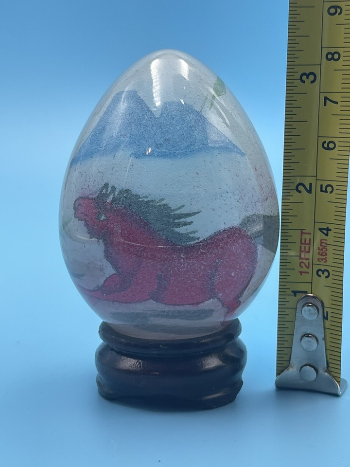 Vintage Glass Egg Hand Blown Reverse Painted Horse Scenic W/Stand Hand ...