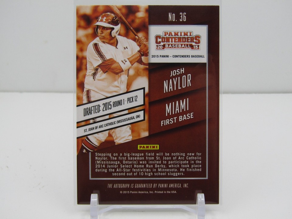 JOSH NAYLOR 2015 CONTNDERS DRAFT TICKET AUTOGRAPH AUTO! MIAMI MARLINS ...