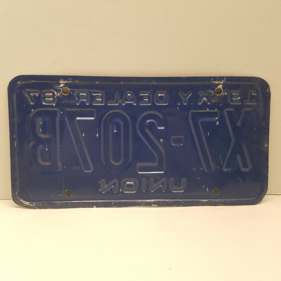 VTG 1987 Union County Kentucky Dealer License Plate Tag X7207B Mancave ...