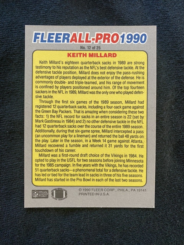 Fleer All-Pro #12 Keith Millard 1990 Minnesota Vikings | eBay