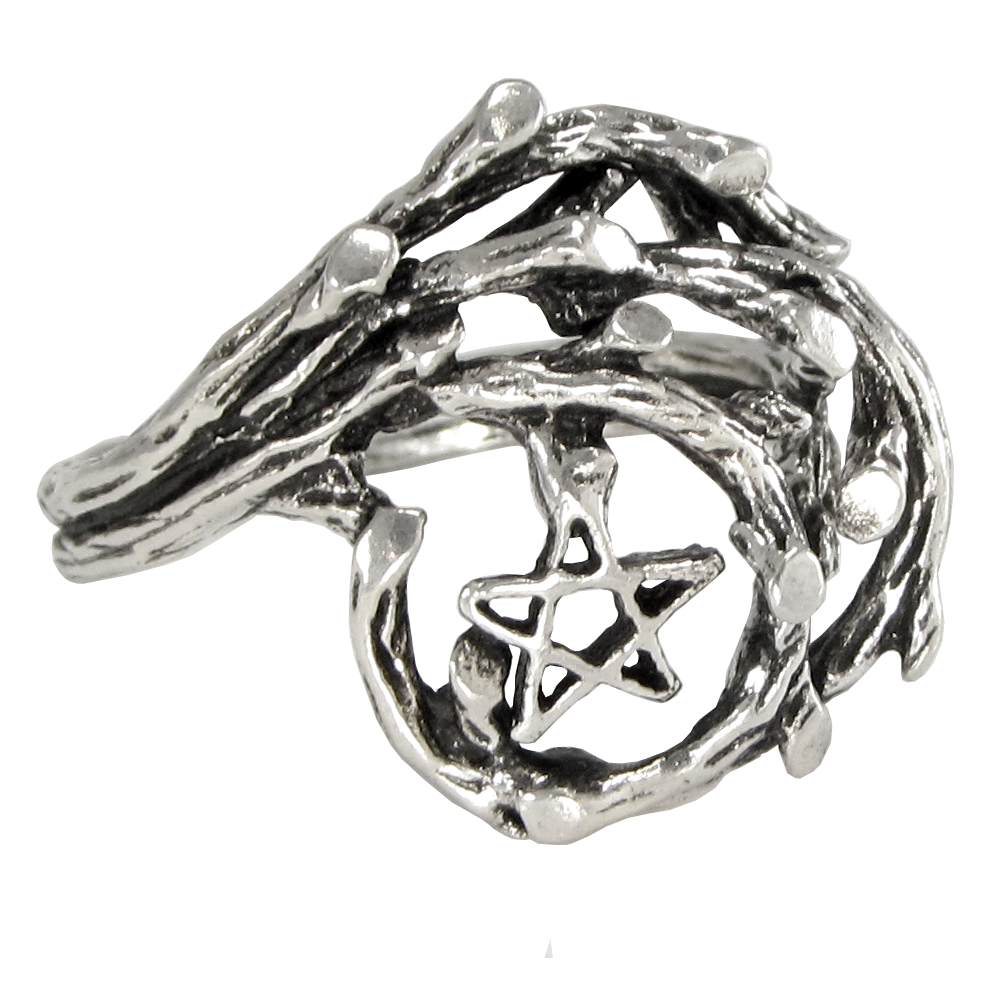 Sterling Silver Tree Branch Pentacle Pentagram Ring Wiccan Pagan ...