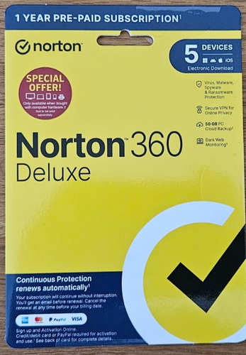 Norton 360 Antivirus Standard Deluxe 5 Devices Physical Key | eBay UK