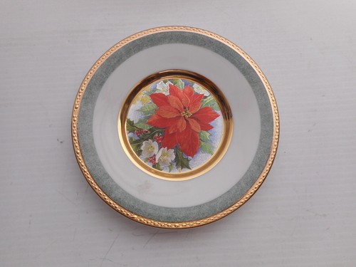 Christmas Decorative Plate with Poinsettia Dufex Art 24k Gold Trim 6 ...