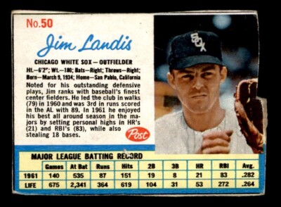 1962 Post Baseball #50 Jim Landis GD *d3 | eBay