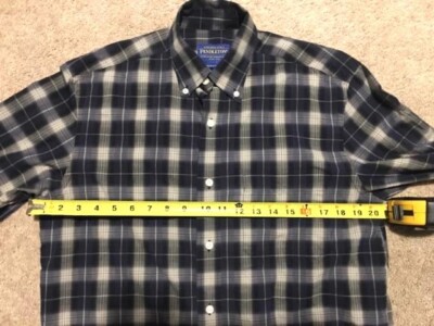 Pendleton Blue Plaid 100% Cotton Button-Down Long Sleeve Oxford Shirt ...
