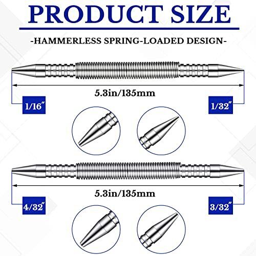 2 Pieces Spring Loaded Nail Set Spring Nail Punch Hammerless Trim ...