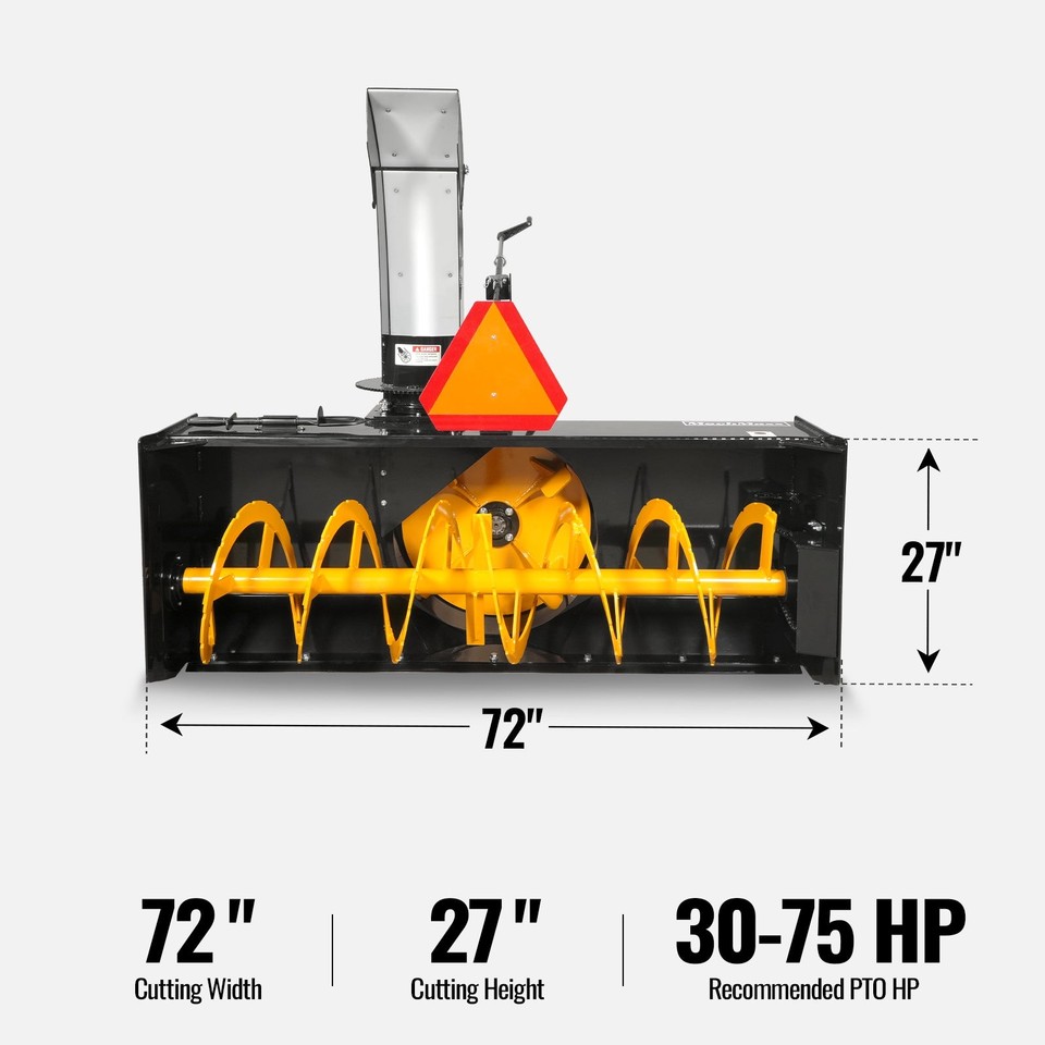 MechMaxx 72" 3 Point PTO Snow Blower,360° Snow Chute,30-75 HP,CAT I ...