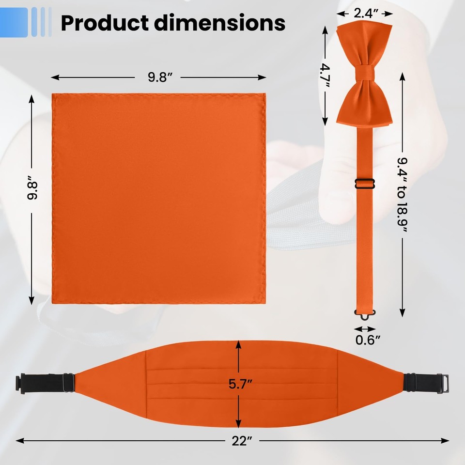 Mens Cummerbund, Bow Tie Set, Solid Black, Formal, Cufflinks, Pocket ...