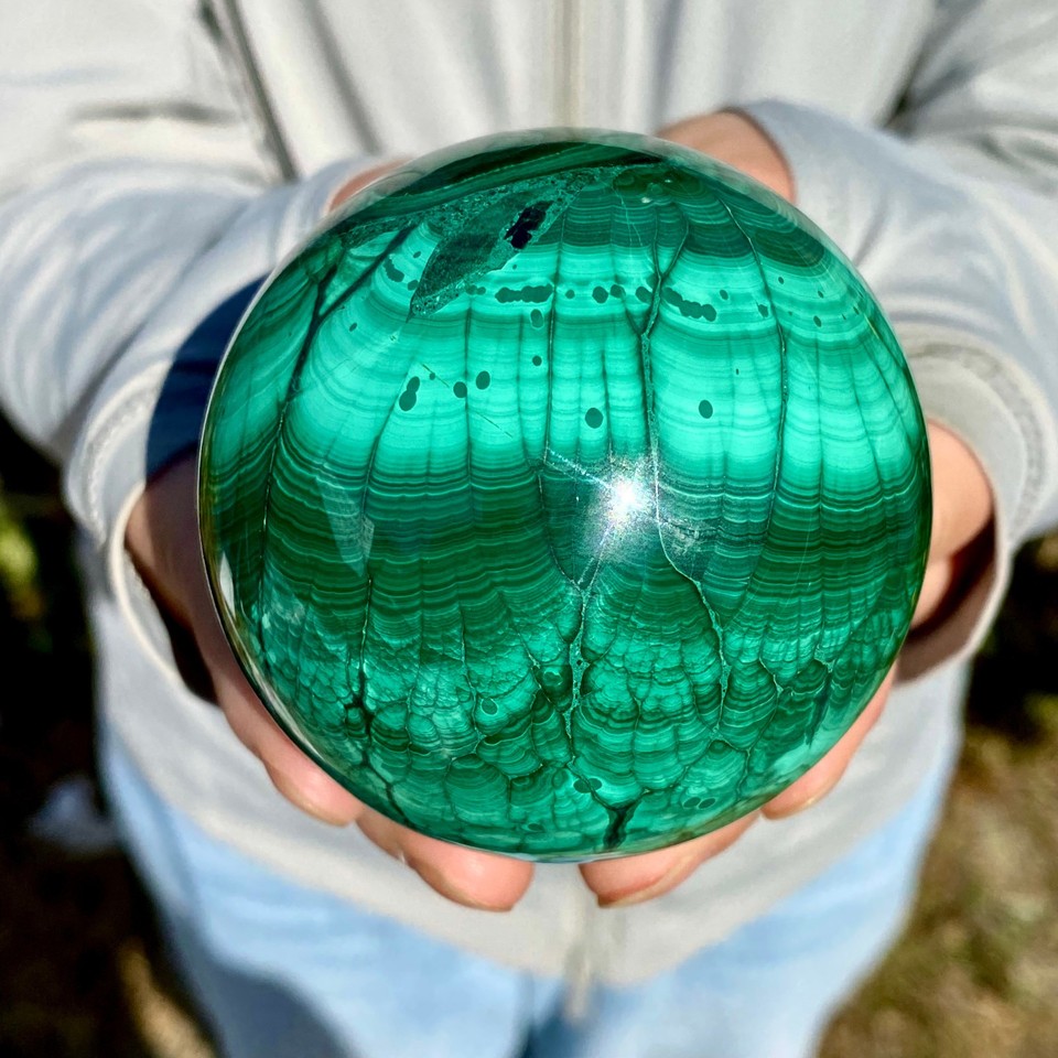 1.52LB Rare Natural Malachite quartz hand Carved sphere Crystal Healing ...