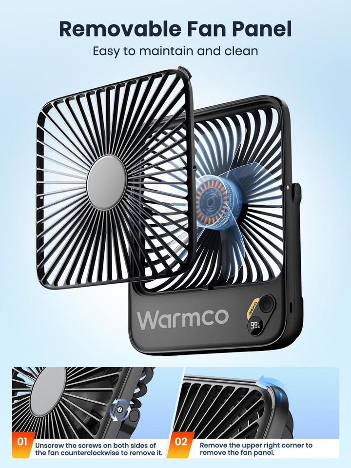 Warmco 10000mAh Portable Travel Fan 7-inch, [10-24H Runtime] Ultra-thin ...
