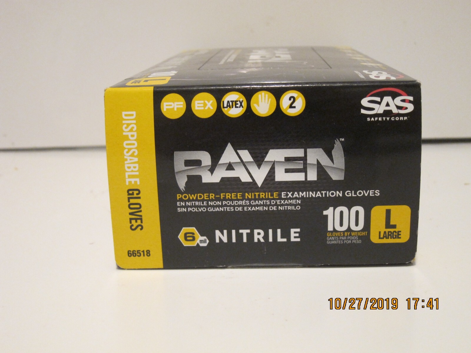 SAS Safety 66518 Raven Powder-Free Disposable Black Nitrile 7 Mil ...