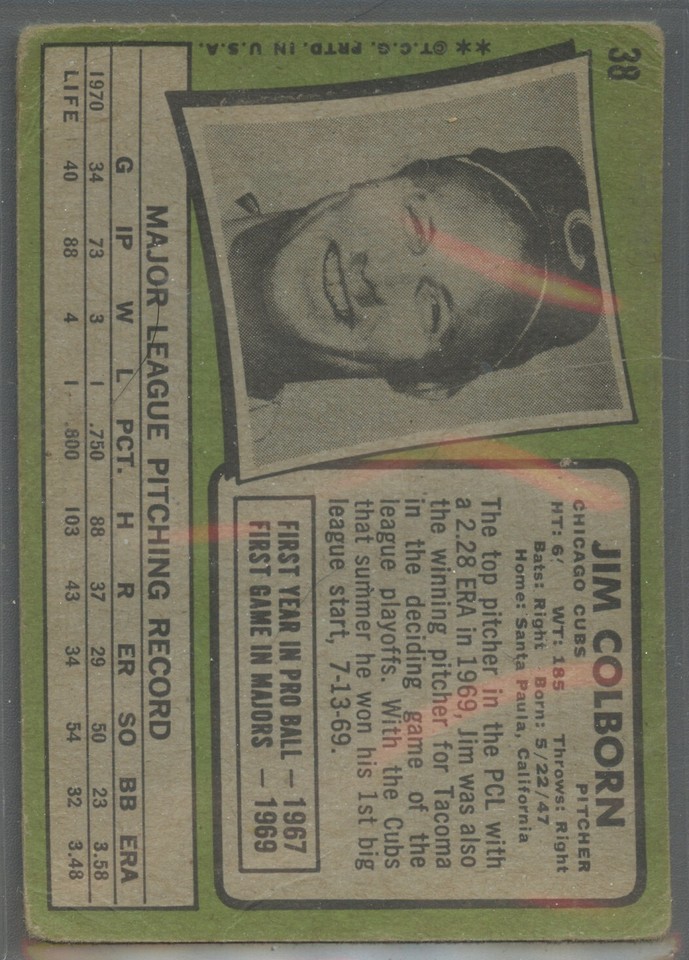 1971 Topps #38 Jim Colburn Chicago CUbs | eBay