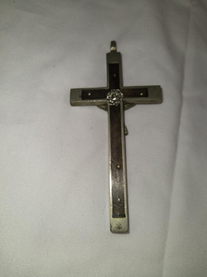Vintage Small Cross Crucifix Religious Holy Catholic Metal with wood ...