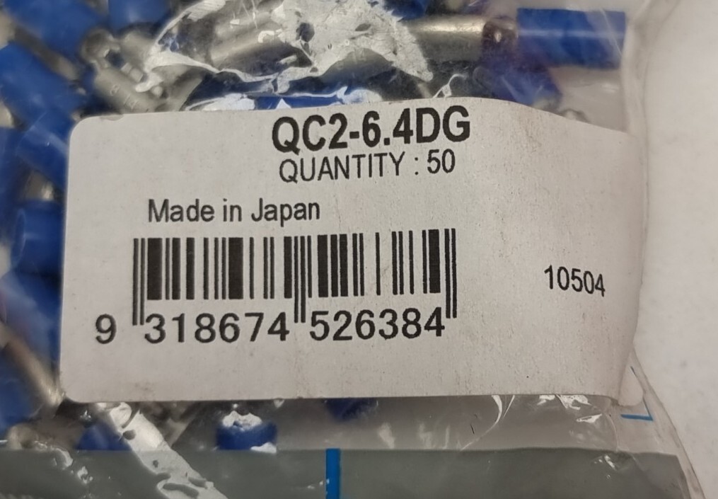 50 x Cabac Blue Quick Connect Terminal QC2-6.4DG Spade Crimp Lug 6.4 x ...