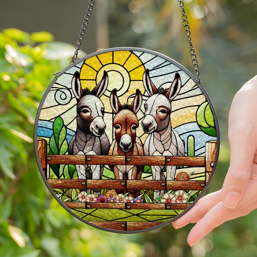 3 Donkeys Peeking Stained Glass Suncatcher, Funny Donkey Lovers Hanging ...