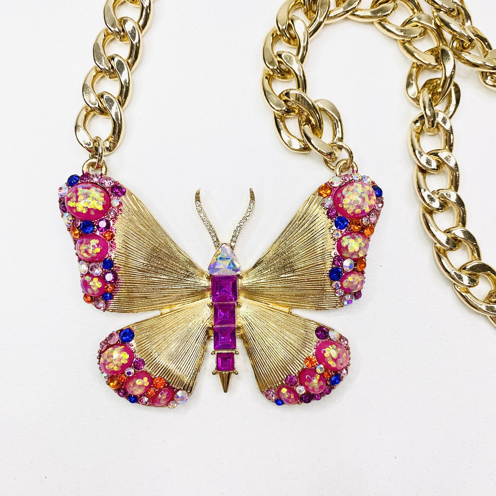 NWT Natasha Rhinestone Butterfly Gold Tone Statement Necklace | eBay