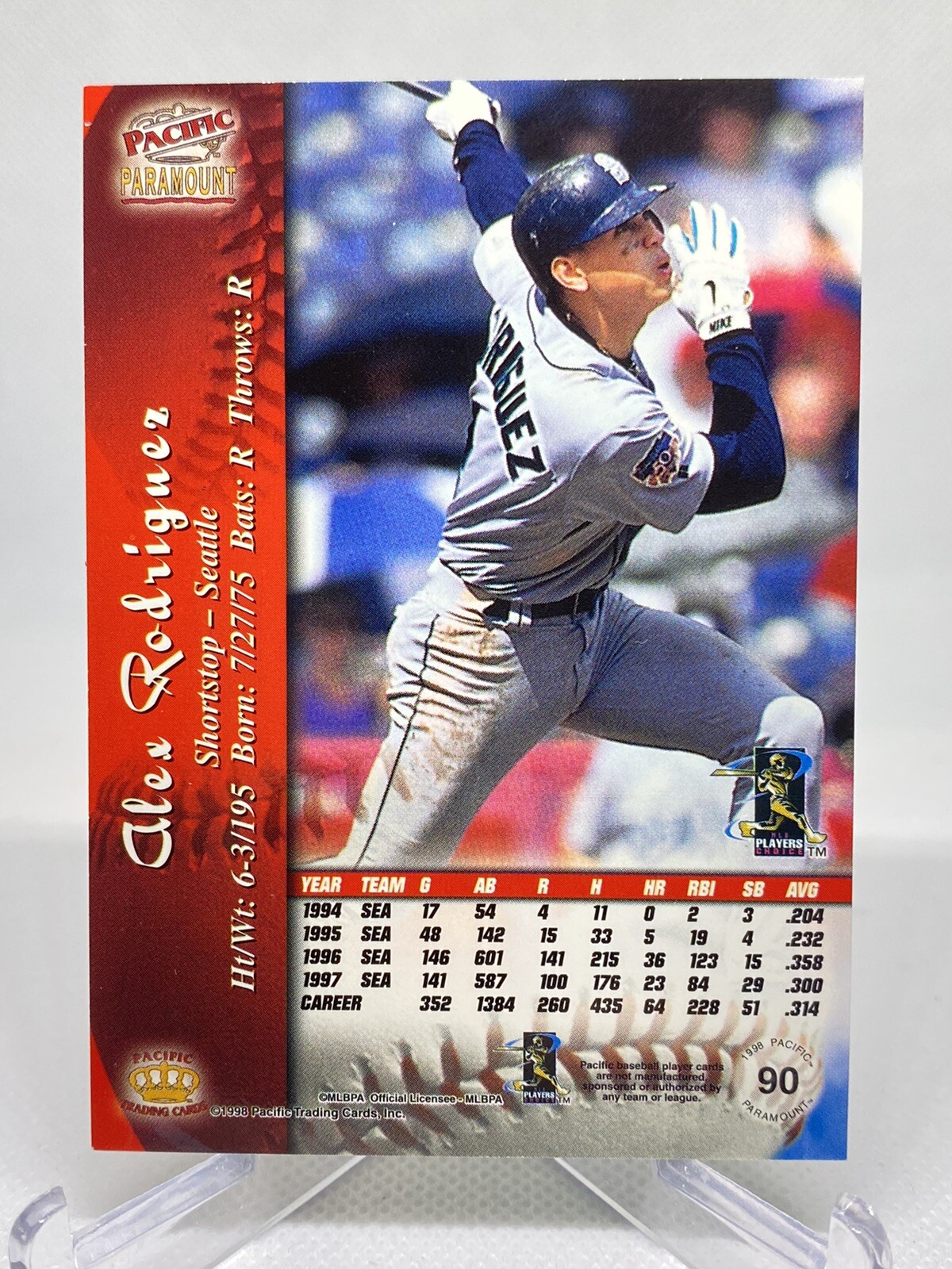 1998 Pacific Paramount RARE Red Alex Rodriguez Seattle Mariners #90 | eBay