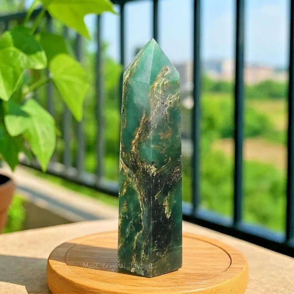 Natural Emerald Healing Crystal Wand Obelisk Reiki Tower Point Home ...