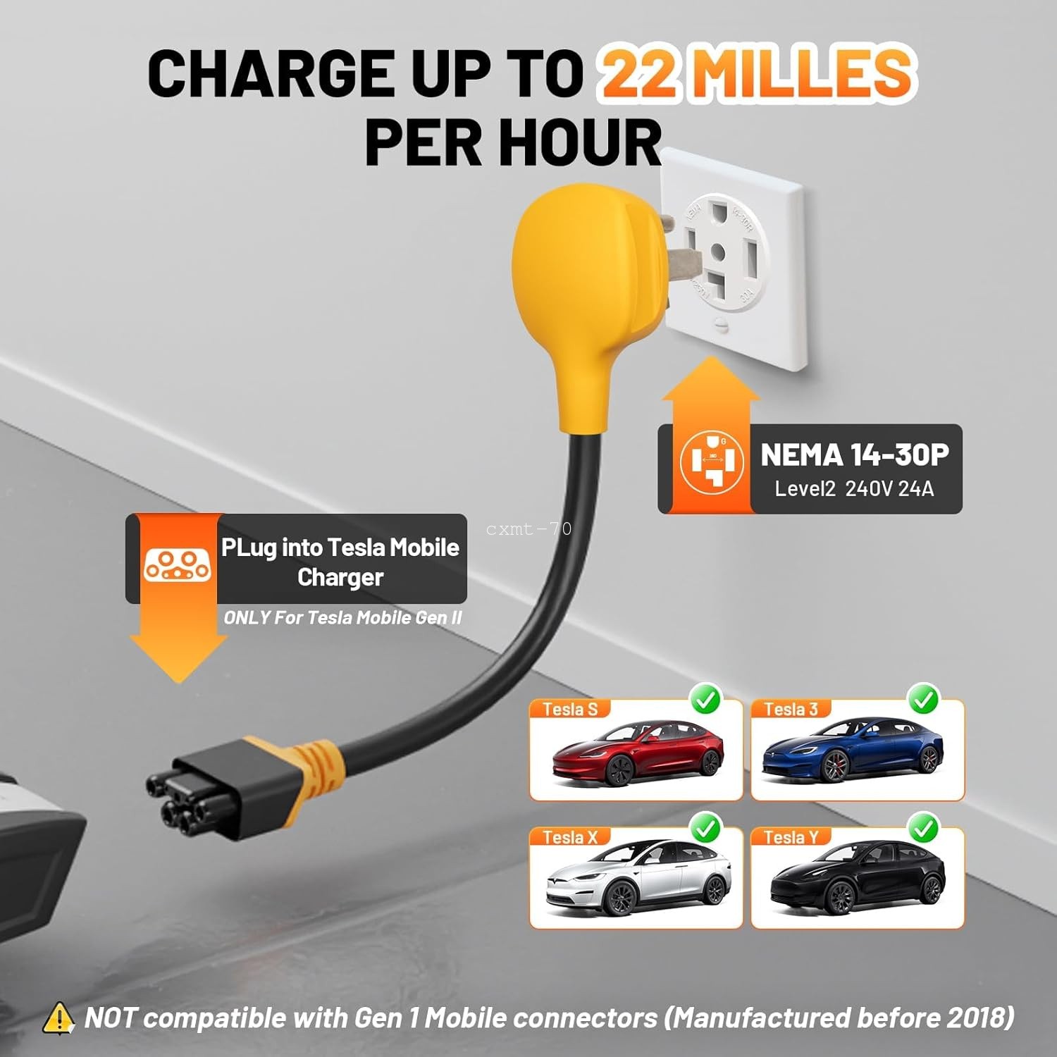 NEMA 14-30 Adapter for Tesla S/3/X/Y Gen 2 Mobile Portable Charger ...