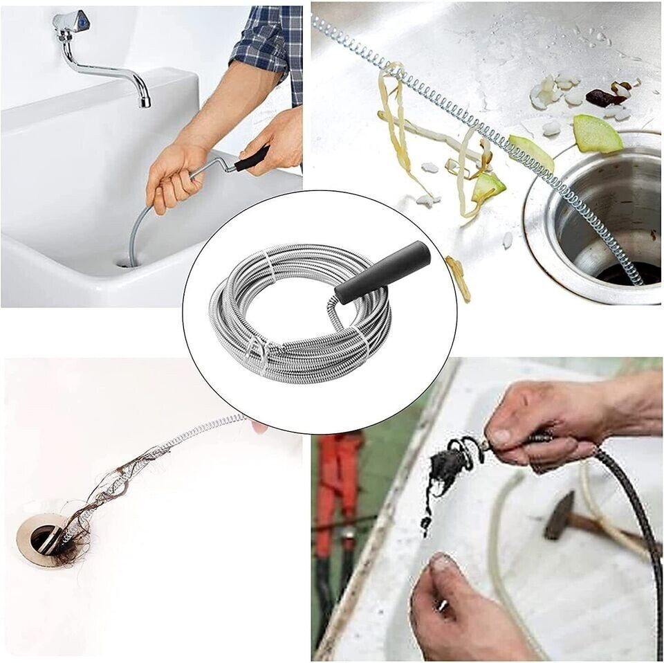 Flexible Drain Unblocking Rods 3m Long Waste Pipe Cleaner Sink Toilet ...