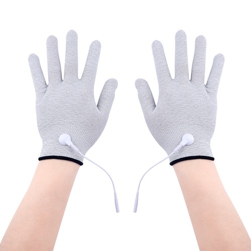 Conductive Fiber Electrode Massage TENS Gloves With Adapter Wires For ...
