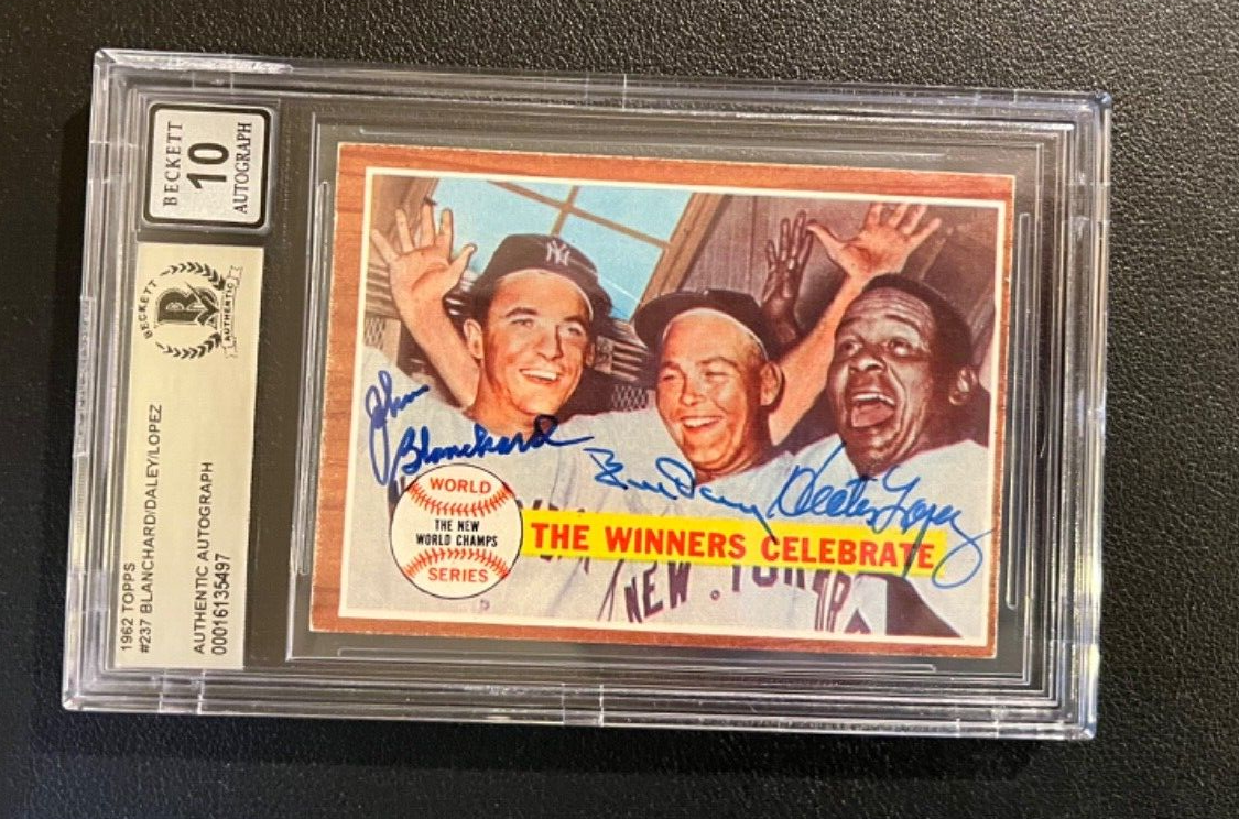 1962 Topps Johnny Blanchard, Bud Daley, Hector Lopez Signed Beckett ...