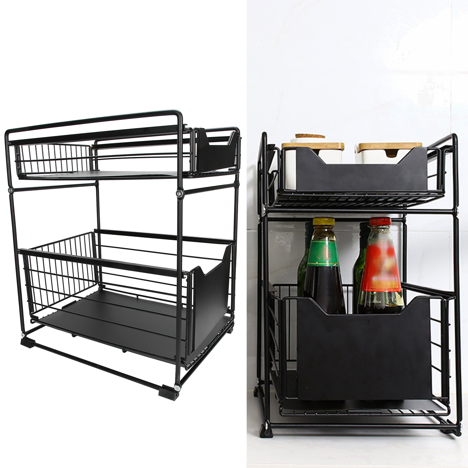 50kg 2 Tiers Under Sink Cabinet Storage Organiser Rack Pull Out Kitchen ...
