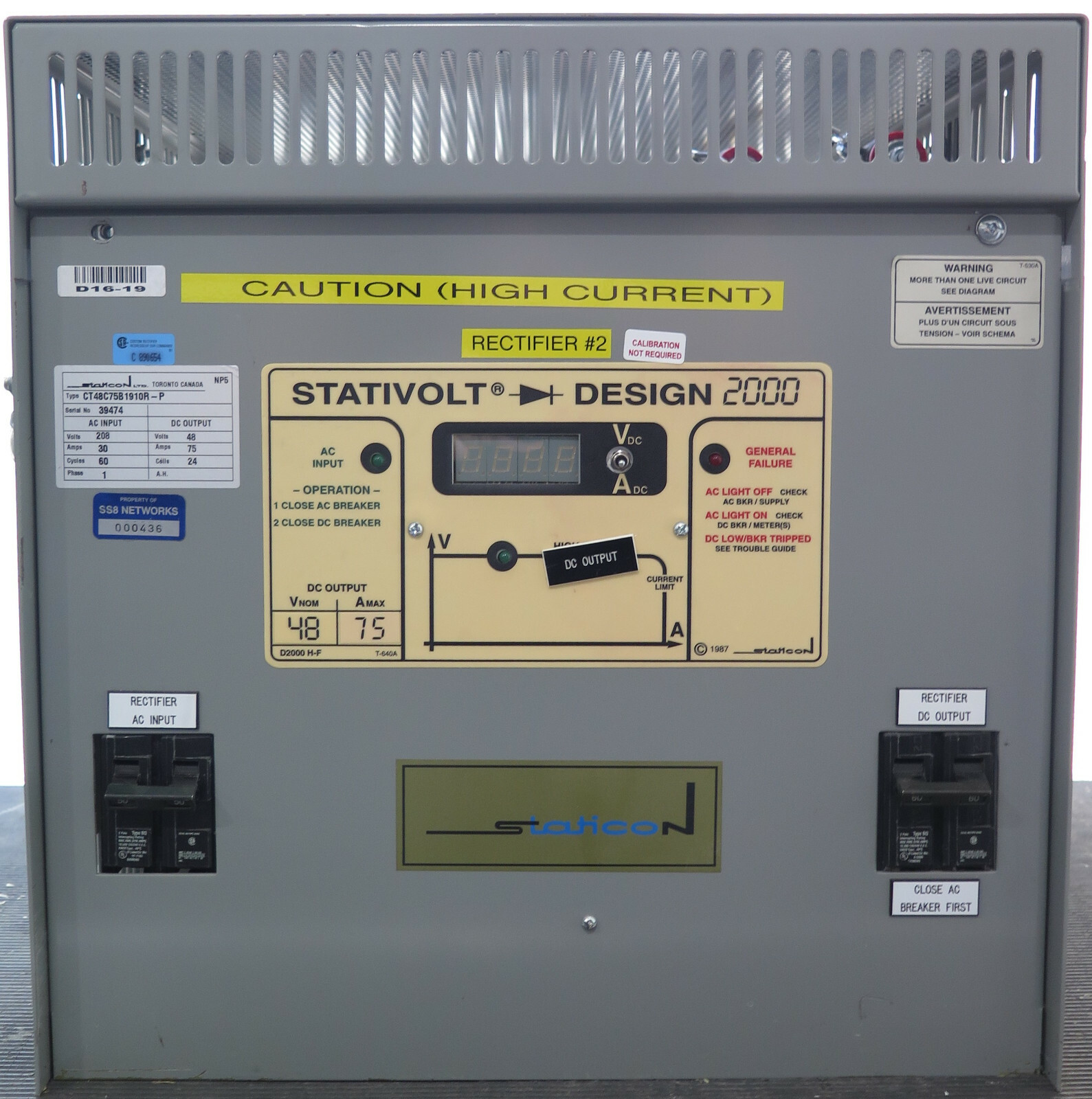 Staticon Stativolt Design: 2000 Rectifier (D200-HF) Out: 48VDC, 75 Amps | eBay
