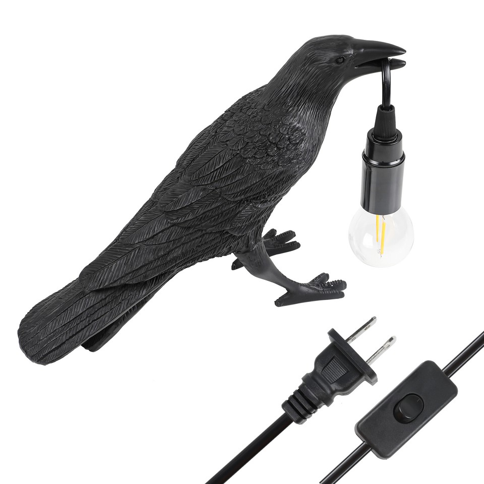Resin Bird Desk Lamp Bedroom Raven Table Lamp Light Art Deco with 110V ...
