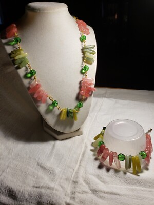 Amethyst Gemstone Colors Of Jade Watermelon Necklace 20 In Bracele Adj ...
