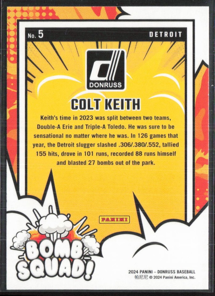 2024 Donruss Colt Keith 5 Bomb Squad | Detroit Tigers | eBay