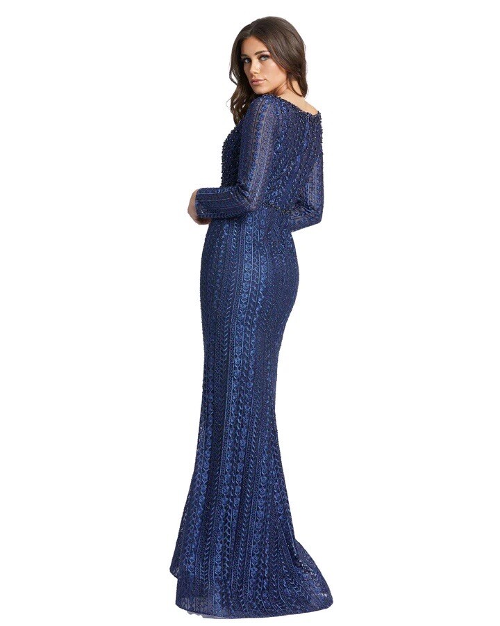 Mac Duggal Embellished Trumpet Ball Gown, Size 6 - Navy Blue. MSRP $598 ...
