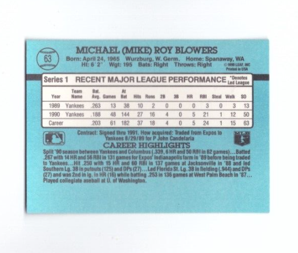 1991 Donruss Baseball card # 63 Mike Blowers Yankees | eBay