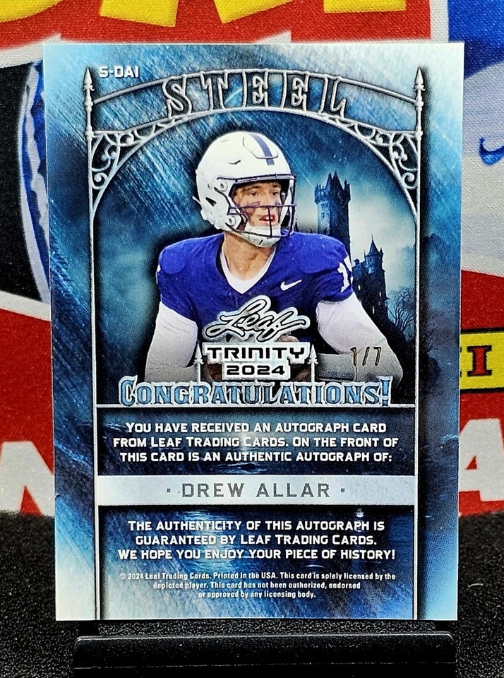 DREW ALLAR💥SSP#1/7💥2024 LEAF TRINITY FOOTBALL STEEL GREEN REFRACTOR ...