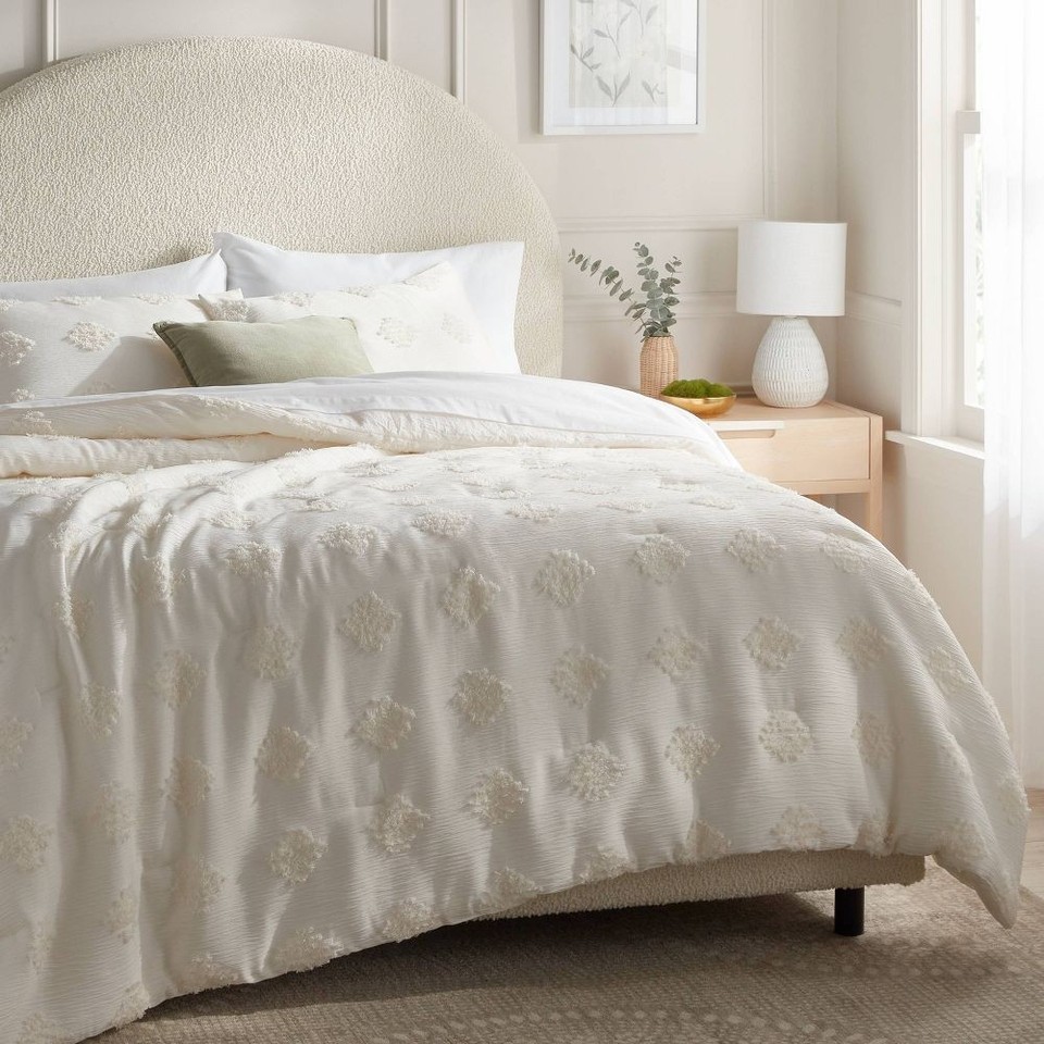 Threshold Jacquard Comforter Set Solid Crinkled Year-Round Fabric ...