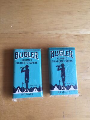 VINTAGE BUGLER GUMMED CIGARETTE ROLLING PAPERS TWO FULL PACKS OF 8 1973 ...