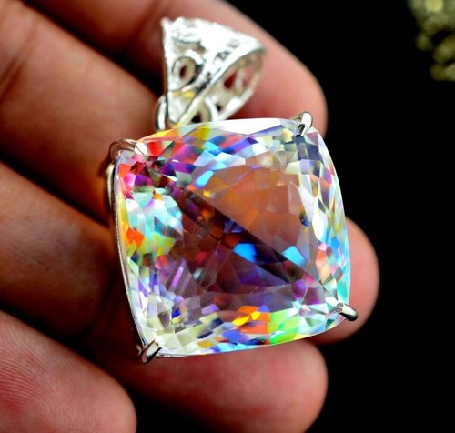 80 Ct+ Natural Rare Mystic Topaz Multi Color 925 Solid Silver Pendant ...