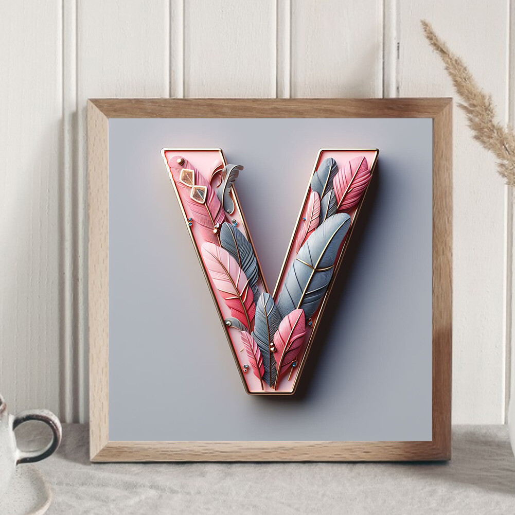 5D DIY Full Round Drill Diamond Painting Feather Letter V Decor Craft ...