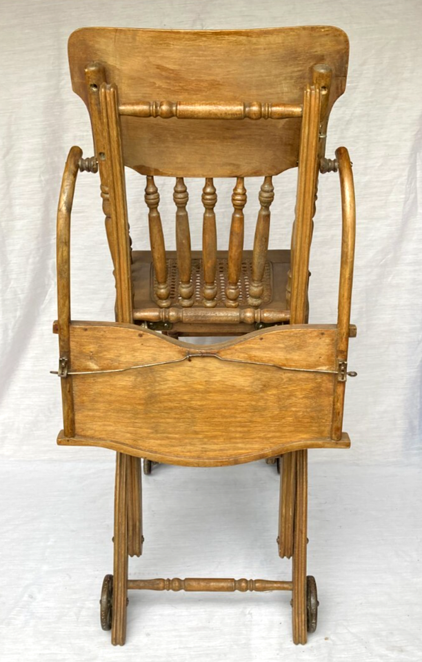 Antique Wooden Oak Cane Convertible Mechanical Baby High Chair & Rocker ...