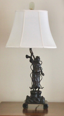 Asian Bronze Figural Man Table Lamp 25" w/ Silk Shade & Jade Finial | eBay