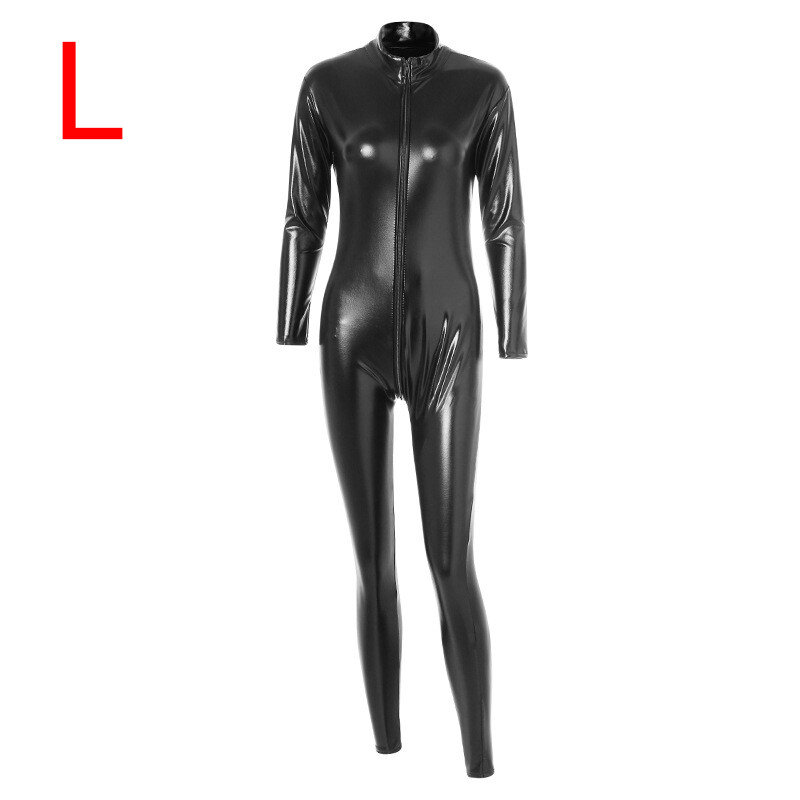Sexy Shiny Bodysuit PVC Faux Leather Catsuit 2 Way Zipper Long Sleeve Jumpsuit | eBay UK